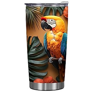 QWEUIOP 20oz Insulated Travel Coffee Mug Tropical Plants Butterfly Pattern Stainless Steel Tumbler with Lid Double Wall Vacuum Coffee Cup For Hot and Cold Drinks14310