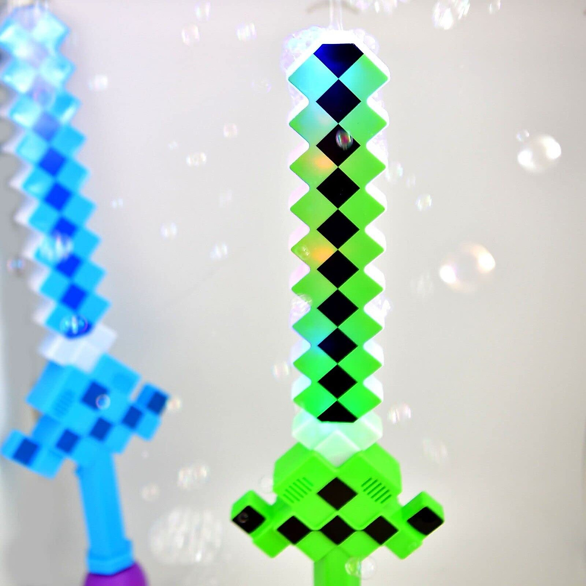 Winston Trading 2 Pack - Light Up Pixel Bubble Swords Bazooka Bubbles Gun Machine Wand Kids Toy (Random Colors)