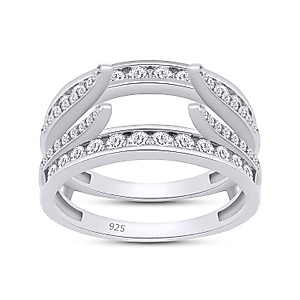 SAVEARTH DIAMONDS 1CT Round Lab Created Moissanite Diamond Combination Cathedral & Classic Enhancer Ring Guard In 14K White Gold Over Sterling Silver (1Cttw)-6