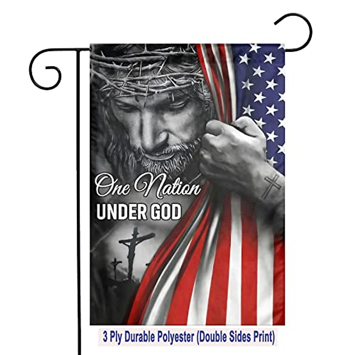 One Nation Under God Flag Jesus American Flag for Outdoor Double Sides Print 3ply Durable Polyester Christian House Home Flags 12x18 Inch Outside Decor