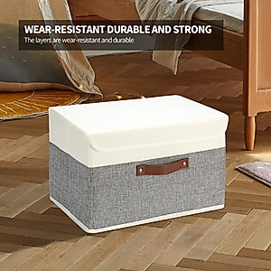 8 Pack Storage Bins Foldable Storage Boxes Fabric Storage Box with Lid & Handle Large Washable Storage Organizer Bulk for Office, Home, Books, Clothes, Bedroom, Closet, (15INx10INx10IN White/Grey)