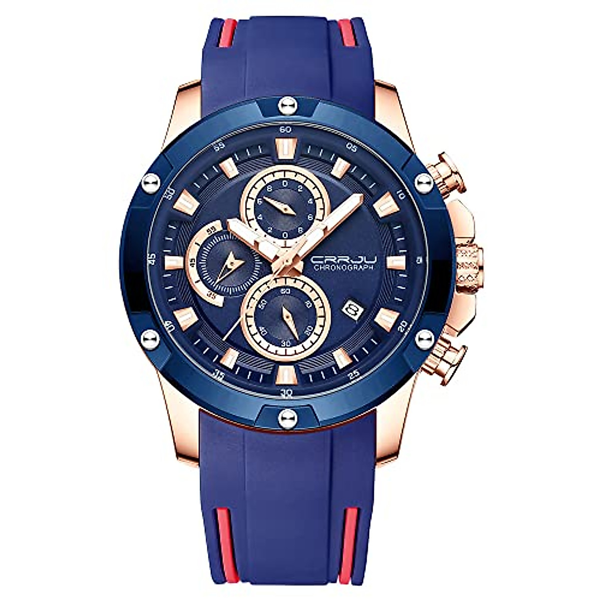 Tonnier Watches for Mens, Analog Chronograph Quartz Movement, Waterproof and Scratch Resistant, Silicone Strap Watches, Quartz Army Work Watches Blue Golden