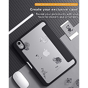 ZtotopCases iPad Mini 6 Case (8.3 Inch) 2021 with Pencil Holder, Transparent Clear Back Shell, Slim Lightweight TPU Trifold Stand Cover Auto Sleep/Wake for iPad Mini 6th Generation 8.3'', Black