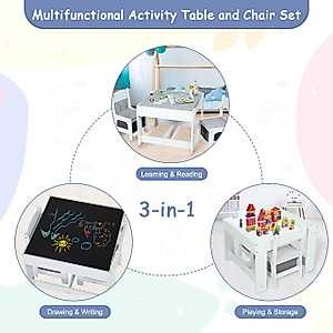 Kinfant Kids Table and Chair Set, Toddler Table and Chairs Set with Double Side Detachable Tabletop for Preschool Playroom Kindergarten (Gray)