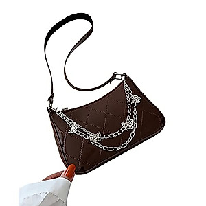 GeometricPolka Clutch Shoulder Tote Handbag for Women Casual Fashion Small Shoulder Bag with Butterfly Chain Strap and Zipper Closure (Brown, One Size)