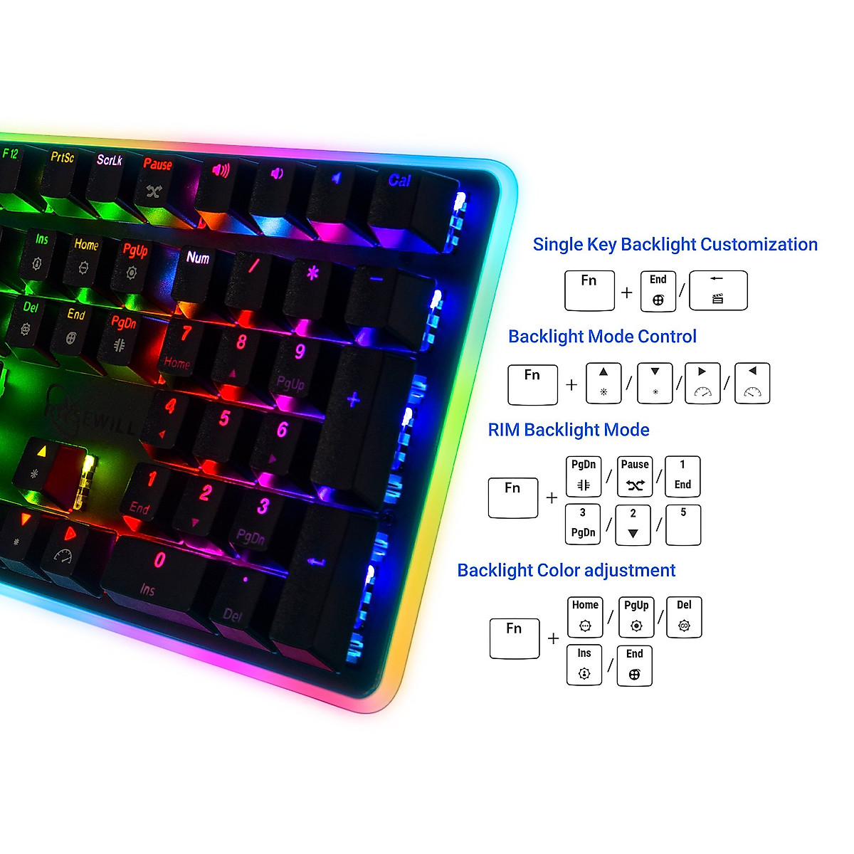 Rosewill Mechanical Gaming Keyboard, RGB LED Glow Backlit Computer Mechanical Switch Keyboard for PC, Laptop, Mac, Software Customizable - Professional Gaming Brown Mechanical Switch