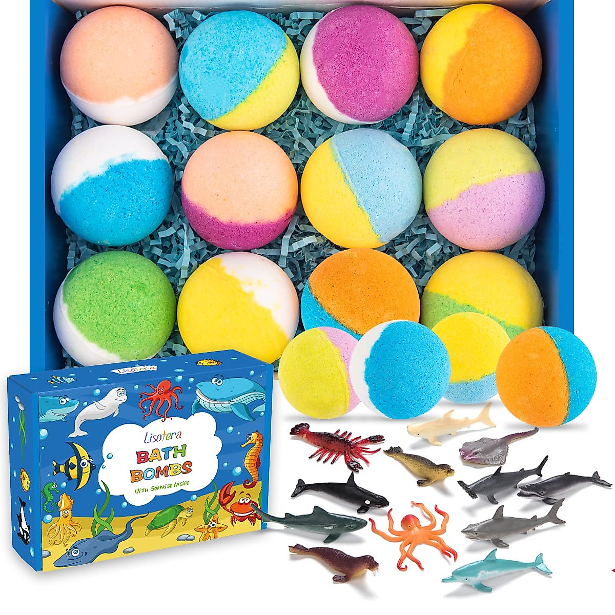 Bath Bombs for Kids with Surprise Inside - 12Pcs Kids Bubble Bath Fizzies with Sea Animal Toys. Gentle and Kids Safe for Skin Moisturize. Birthday Christmas Gifts for Boys Girls