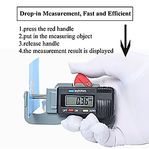 Digital Thickness Gauge, Mini Horizontal Electronic Thickness Meter Micrometer, 0-12.7mm Range, 0.02mm Accuracy, 0.01mm Resolution, for Paper, Jewelry, Pearl, Leather