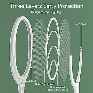 Rotating Head Rechargeable Electric Fly Swatter Racket Bug Zapper Racket Mosquito Zapper Indoor Bug Zapper Fruit Fly Zapper Spider Killer Gnat Trap Wasp Catcher, with a Telescopic Extension Wand