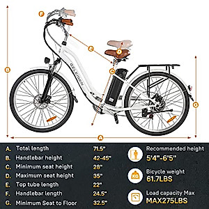 GELEISEN Electric Bike for Adults 500W Electric City Cruiser 25Mph Step-Thru Electric Bicycle, 48V 10Ah/13Ah Removable Battery, 26" Electric Commuter Bike for Adults, Professional 7-Speed