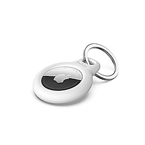 Belkin Apple AirTag Secure Holder with Key Ring - Durable Scratch Resistant Case With Open Face & Raised Edges - Protective AirTag Keychain Accessory For Keys, Pets, Luggage, Backpacks - 2-Pack White