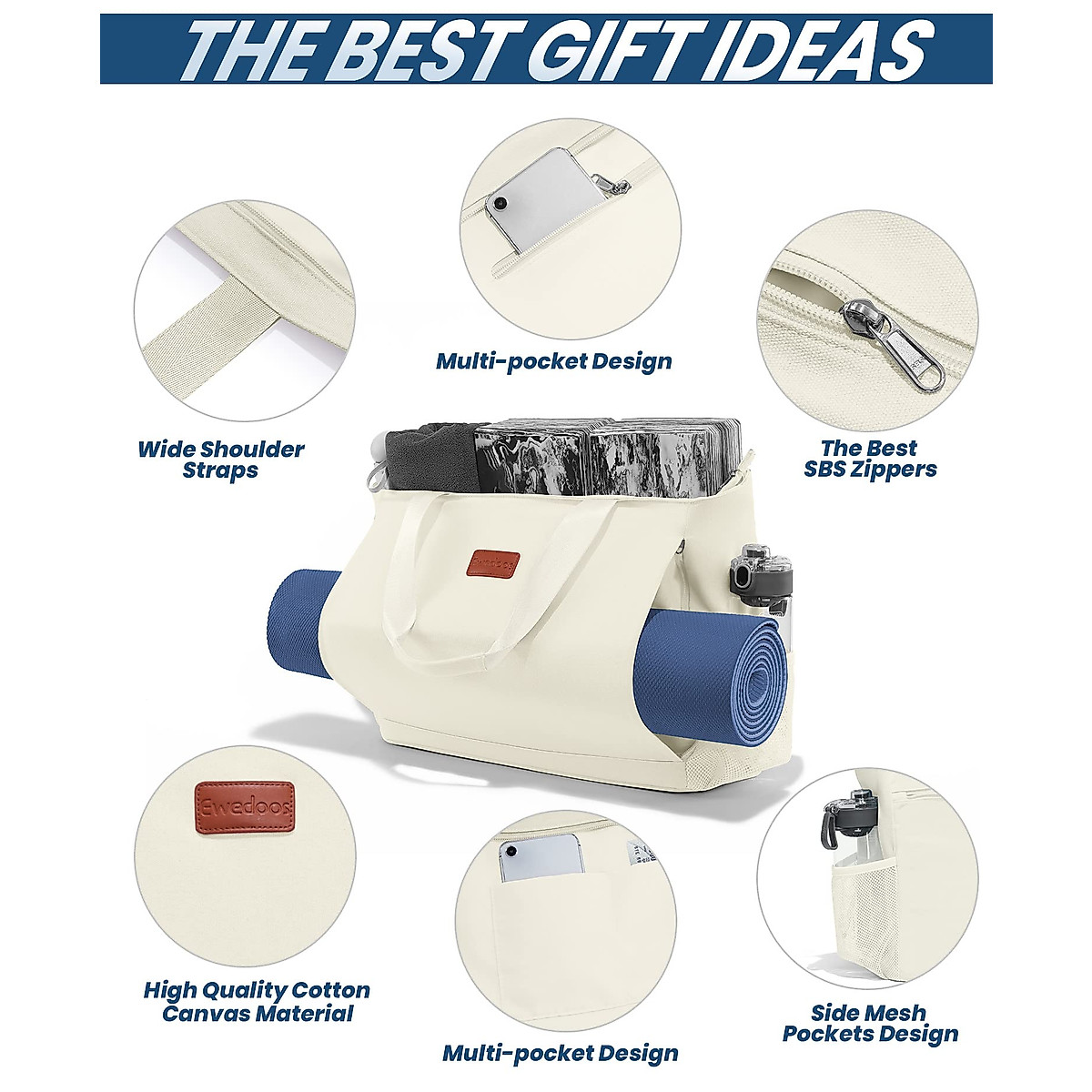 Ewedoos Yoga Bag Large Yoga Mat Bag Gym Duffle Bag Sports Tote Bag and Carriers Fits All Your Stuff for Yoga Travel Gym