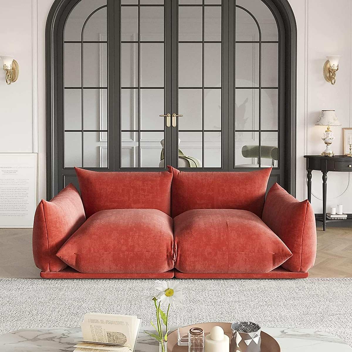 JACH Mid-Century Modern Comfy Loveseat Sofa, Chenille Couch Deep Love Seat Couches with Thick Cushion, 77" Plush Sofas Furniture for Small Spaces Living Room Bedroom Office Apartment, Red