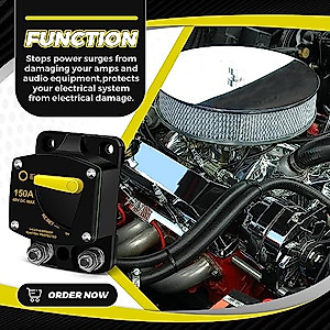 BULVACK 150 Amp High Amp Marine Rated Circuit Breaker for Boat Trolling Motor with Manual Reset Switch, Water Proof, 12V- 48V DC
