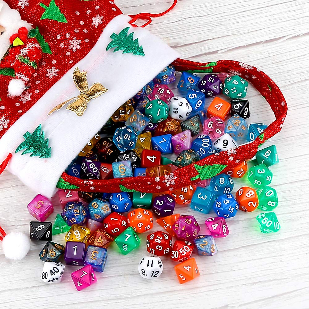 DND Dice Set 140 Pieces Polyhedron Dice 20 Colors Great for Dungeons and Dragons DND RPG MTG Table Games D4 D6 D8 D10 D% D12 D20 with a Big Santa Claus Bag