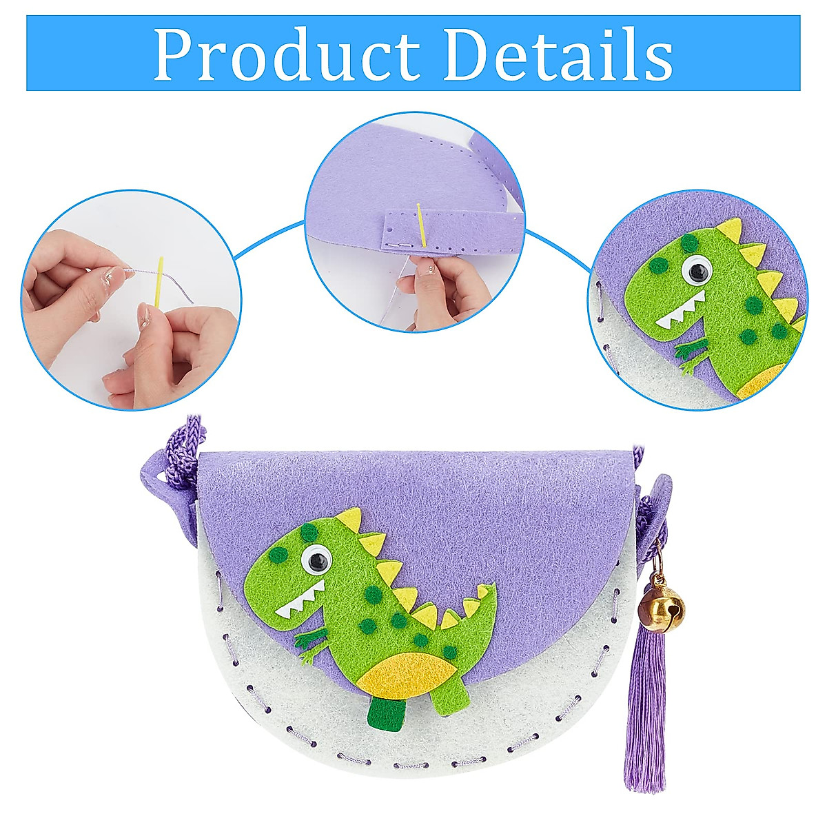 FREEBLOSS 6 Set Sew Your Own Purses Felt DIY Animal Theme Handmade Handbags Nonwoven Craft Sewing Play Gift with Safety Needle Felt Craft Kits for Children