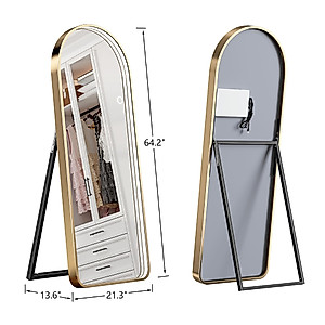 Wellynap 64"x21" LED Mirror Full Length Dressing Mirror, Arched Full Length with Stand, Gold Floor Mirror Freestanding, Modern Simple Home Decor for Bedroom Living Room (Gold)