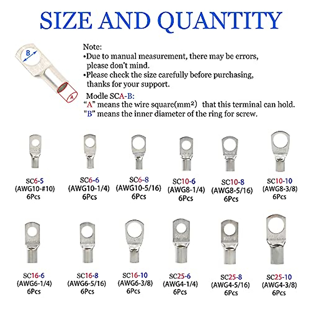 Wire Lugs Battery Cable Lugs AWG 10 8 6 4 Marine Grade Tinned Copper Wire Lugs Battery Cable Ends Eyelets SC Ring Terminal Connectors Assortment Kit with Heat Shrink Set-144Pcs