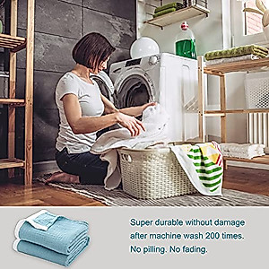 SE SOFTEXLY Cotton Muslin Blankets 4-Layer Blue Blankets for Bed Couch,Thermal Blanket for Adults Lightweight Soft Breathable Throw Blanket for All Season Gauze King Size Blanket(90"x 102",Light Blue)