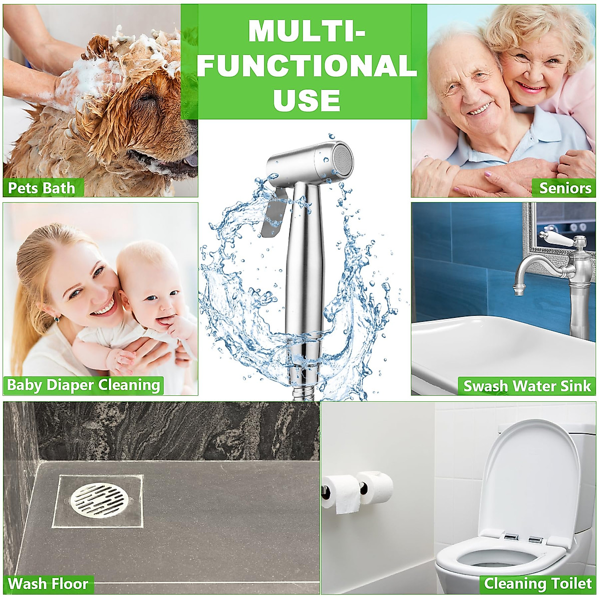 ZHQIAN Multifunctional Handheld Bidet Spray kit, Suitable for Women's Washing, Diaper Cleaning, Baby Washing, Pet Shower etc - Easy to Install