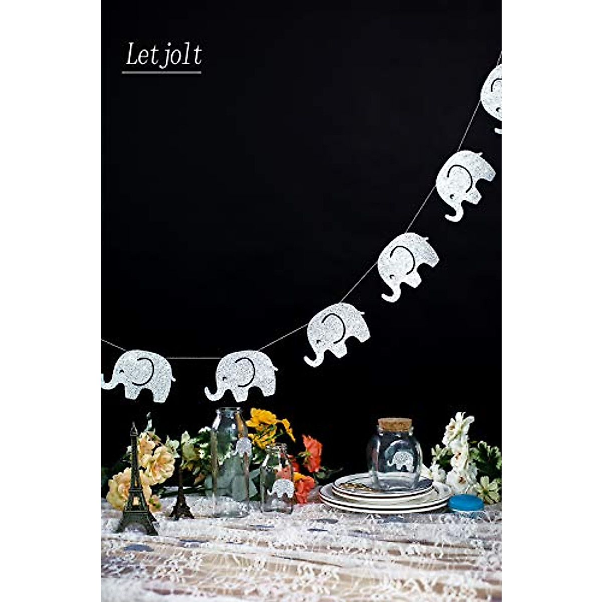 Elephant Garland Banner Glitter Silvery Baby Shower Decorations Christmas Supplies Baby Elephant Decorations Birthday Party Supplies Baby Nursery Decorations 10 Feet 17 Pcs