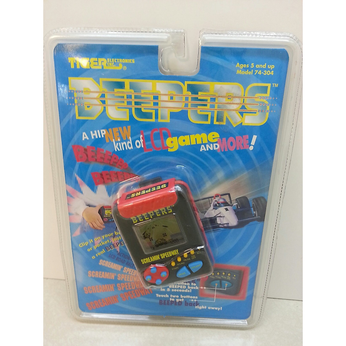 1995 Tiger Electronics, Inc. Tiger Electronics Beepers Screamin' Speedway Pager-like LCD Handheld-Held
