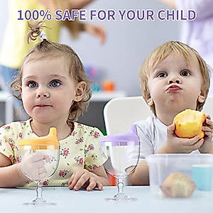 4 Pcs Wine Sippy Cup Goblet Plastic Wine Glass Sippy Cup Beverage Mug with Lid Milk Bottles for Toddlers over 8 Months for Baby Kids Birthday Christmas Party Celebration, Blue, Pink, Yellow, Purple
