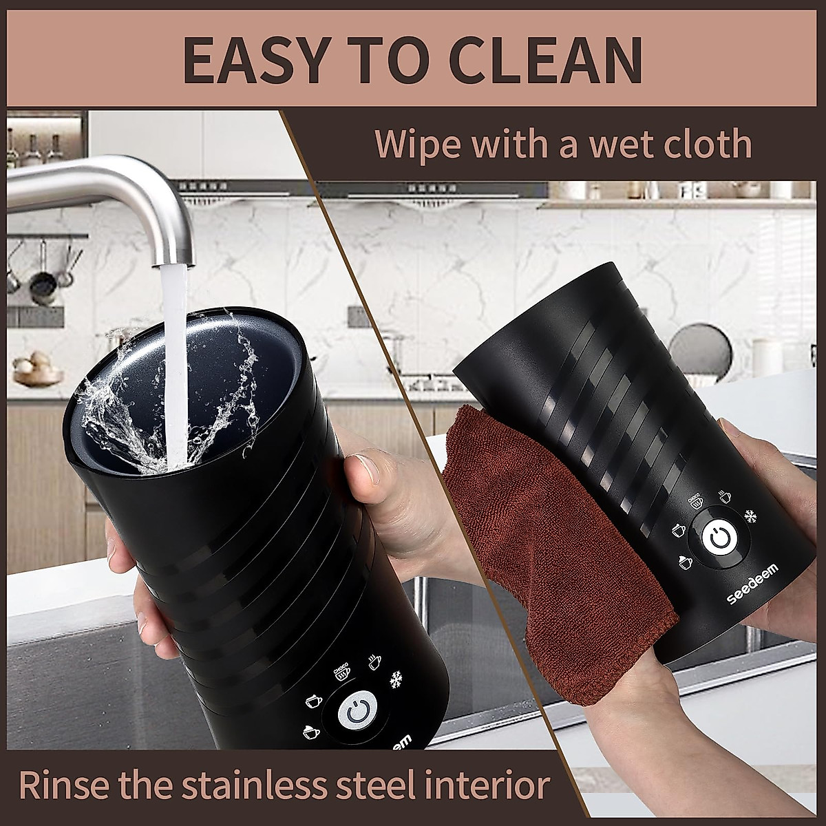 SEEDEEM Milk Frother, 5 in 1 Electric Milk Frother and steamer, Automatic Hot And Cold Foam Maker with 2 Whisks for Coffee, Latte, Cappuccino, Hot Chocolate, Black