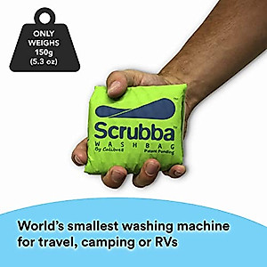 Scrubba Portable Wash Bag – Foldable Hand Washing Machine for Hotel and Travel – Light and Small Eco-friendly Camping Laundry Bag for Washing Clothes Anywhere Green Green 6.3" x 2.4" x 2.4"