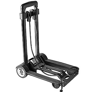 ZOENHOU 25KG 55Lbs Black Folding Hand Truck, Solid Construction Utility Cart, 2 Wheels Luggage Cart with 1 Roll Bungee Cord and 1 Pack Storage Pouch Compact, for Backpack, Travel, Office