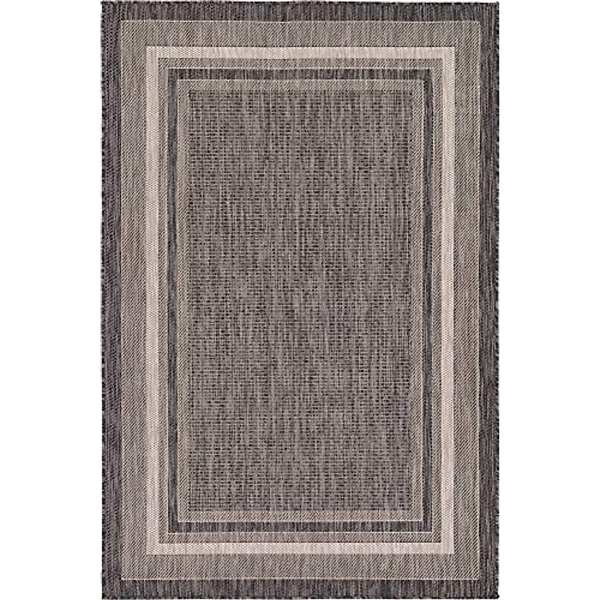 Unique Loom Outdoor Border Collection Casual Solid Border Transitional Indoor and Outdoor Flatweave Black Area Rug (4' 0 x 6' 0)