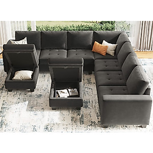 Belffin Oversized Velvet Modular 8-Seat Sectional Sofa Set with Storage Ottoman U Shaped Couch Set Modular Sectional Convertible Sofa Couch with Reversible Chaise Corner Sofa Couch Set Grey