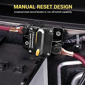[Full Load Rating] 150 Amp Circuit Breaker Box for Trolling Motor Marine Boat ATV Vehicles Stereo Audio Solar Battery System with Manual Reset Inline Fuse IP67 Waterproof 150a Breaker 12-48V DC
