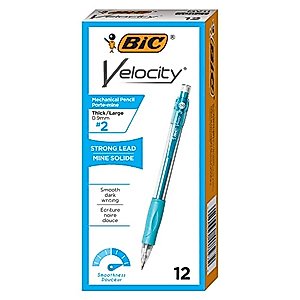 BIC Velocity Strong Lead Mechanical Pencils, With Colorful Barrel, Thick Point (0.9mm), 12-Count Pack Mechanical Pencils With Erasers