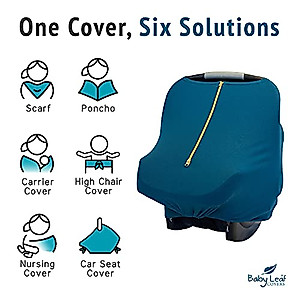 Baby Leaf Covers - Stretchy Multi Use Infant Car Seat and Stroller Canopy with Double Zipper, Breathable Nursing Poncho and Breastfeeding Scarf, Blue Sky