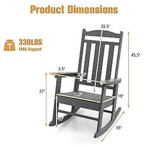 Giantex Patio Rocking Chair - All-Weather HDPE Porch Rocker Chair W/Slatted High Back, Outdoor & Indoor Rocker for Garden, Poolside, Courtyard, 330 lbs Load Capacity (1, Grey)