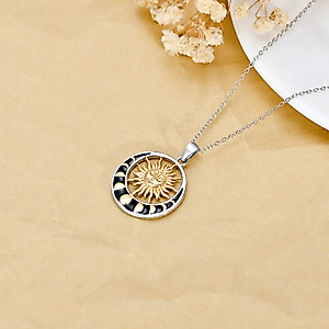 PROESS Sun and Moon Necklace Sterling Silver Moon Phase Crescent Pendant Moon and Sun Jewelry for Women Couples Friends