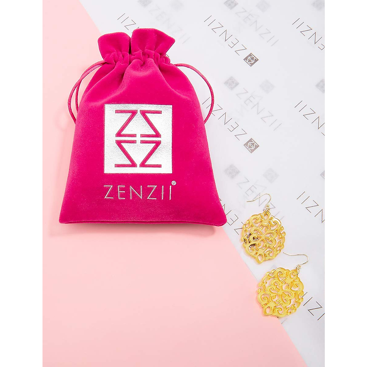 ZENZII Modern Damask Pattern Resin Earring (Hot Pink)
