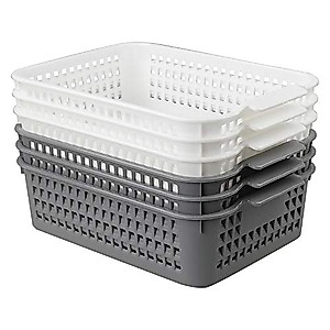 Yubine Plastic Storage Basket Tray Organizer Bin, 6-Pack (White, Grey)