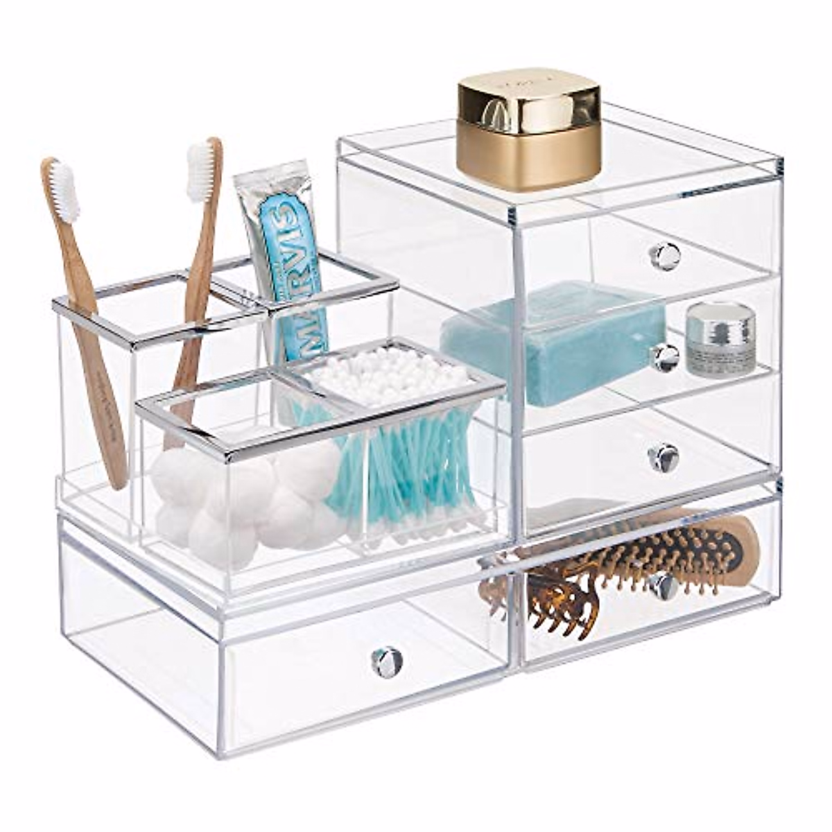 iDesign Clarity BPA-Free Plastic Customizable 4-Piece Organizer, 6.5" x 6.5" x 4.53"