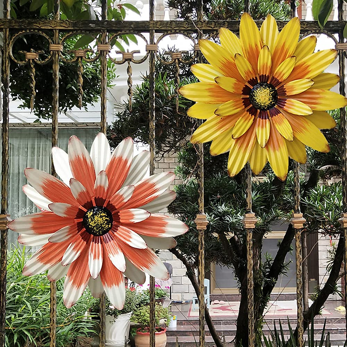 HONUTIGE Metal Flower Wall Art Daisy Wall Decor Sunflower Sculpture Hanging Ornament for Indoor Outdoor Home Bedroom Living Room Office Garden Porch