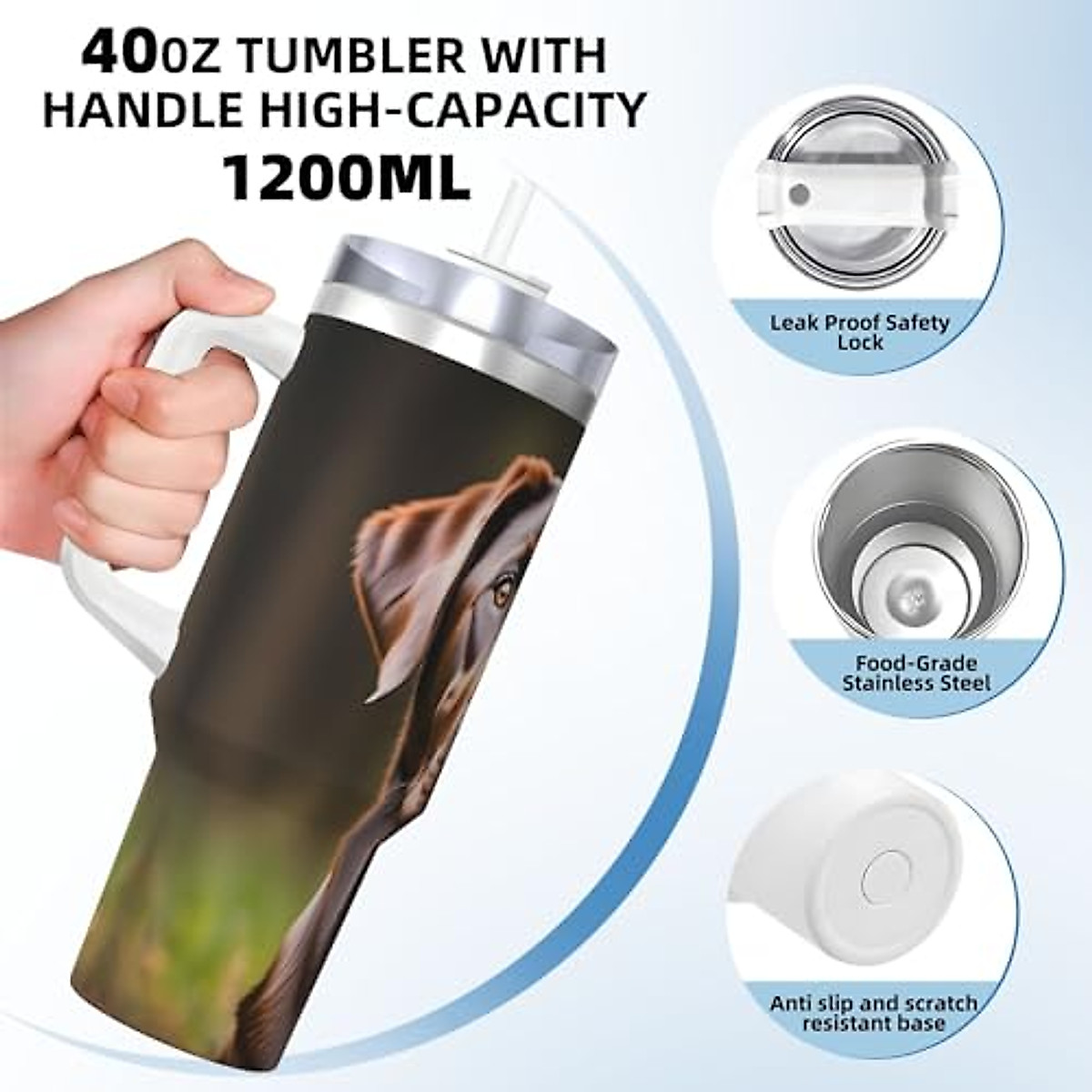 HULIBIN Brown Labrador Retriever Print Double Deck Stainless Steel Travel Coffee Cup With Lid 40 Oz Ice Bully Cup