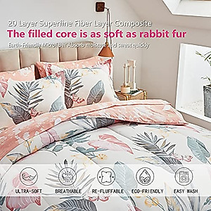 AIKASY Pink Queen Comforter Set with Sheets,Bed in a Bag 7-Pieces,Palm Tree Totem Printing Design,Ultra Soft Down Alternative All Season Bedding Set(Queen, Pink)