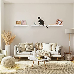 Floating Shelves White, Solid Wood Wall Shelves with Invisible Brackets Set of 3, Wall Mounted Floating Shelf for Bedroom Living Room Bathroom Kitchen, Shelves for Wall Decor Storage