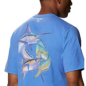 Columbia Men's PFG Carey Chen Graphic Short Sleeve, Vivid Blue/Offshore Slam, Small