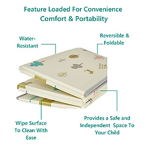 Dream On Me Play Time Reversible Baby Play Mat Foldable Extra Large Thick Foam Crawling Playmats for Toddlers Waterproof Portable Playmat Yoga/Picnic/Game Mat Indoor/Outdoor, Cloud and Jungle Bear