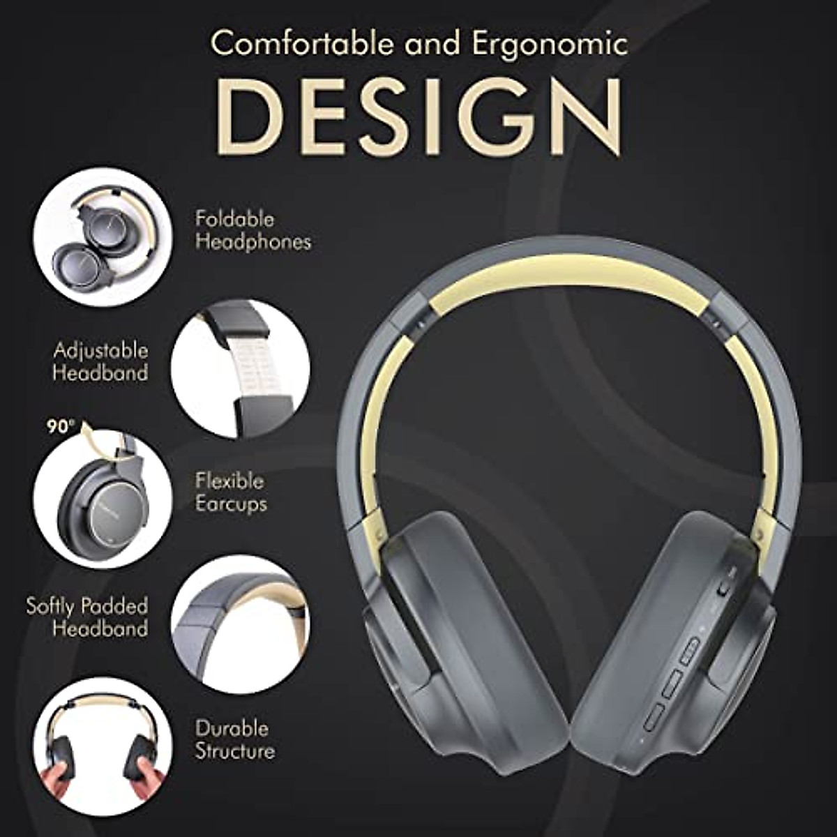 PowerLocus Active Noise Cancelling Headphones, Bluetooth Over-Ear Headphones with Noise Reduction, 70Hrs Playtime, Wireless Headphones, Hi-Fi Deep Bass, Foldable with Microphone for Phones/Laptops/PC