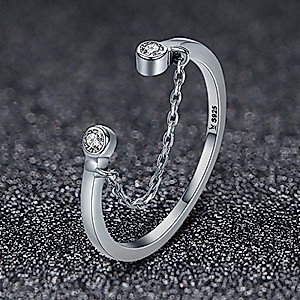 Minimalist Sterling Silver Stackable Rings Statement Ring Finger Band Adjustable CZ Chain Eternity Engagement Wedding Band Ring for Women Girls