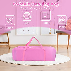 INFANS 4 in 1 Pack and Play, Portable Nursery Center Playard with Bassinet, Adjustable Canopy, Mattress, Diaper Changer, Carry Bag, Whirling Toys Music Box for Baby Boy Girl (Pink)