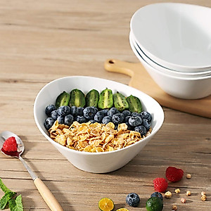 Buyajuju Porcelain Salad Bowls, 38 Ounce pasta bowls set of 4, 8 inch White serving bowls for cereal, soup, ramen, snacks, rice, Oven Dishwasher Safe